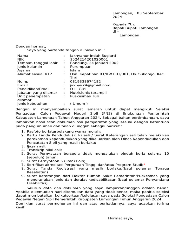 Contoh Surat Lamaran | PDF