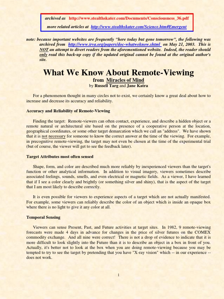Russell Targ and Jane Katra - What We Know About Remote-Viewing | PDF ...