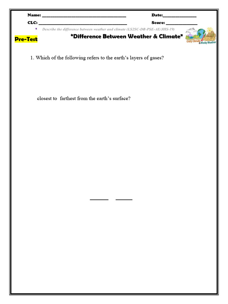 Weather vs. Climate Worksheet | PDF | Atmosphere Of Earth | Atmosphere
