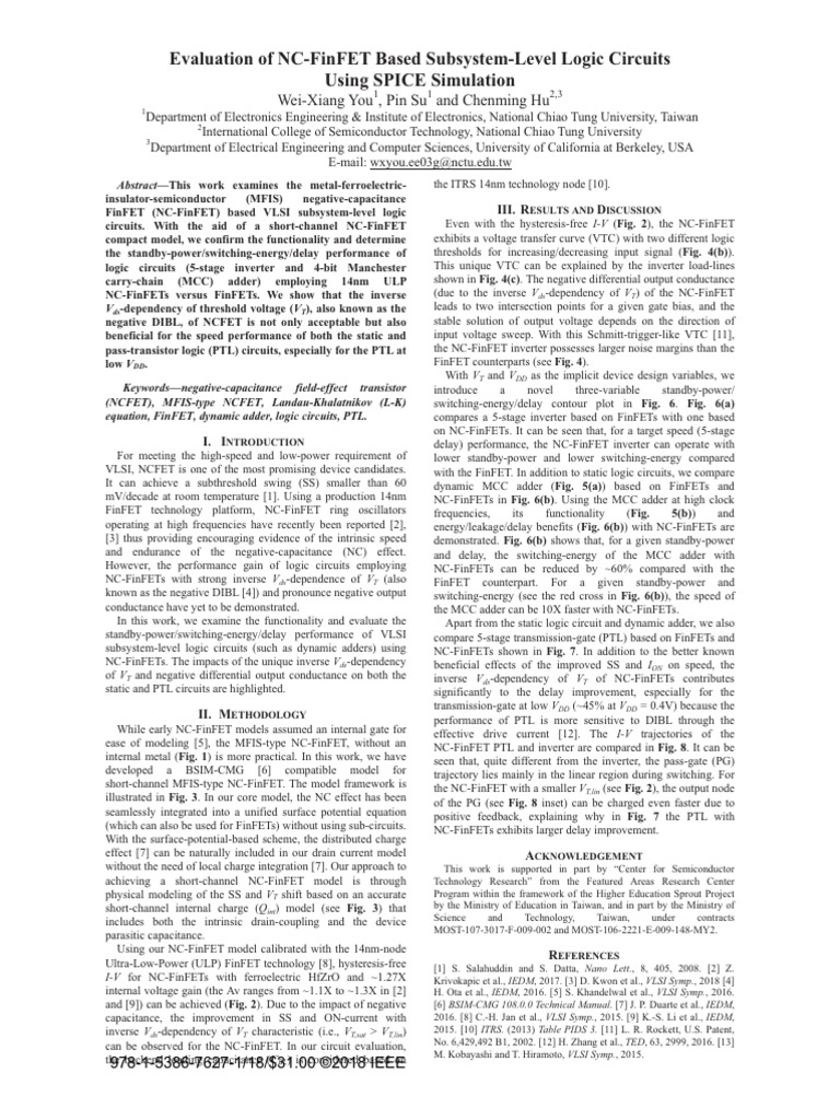 Evaluation of NC-FinFET Based Subsystem-Level Logic Circuits Using SPICE Simulation | PDF ...