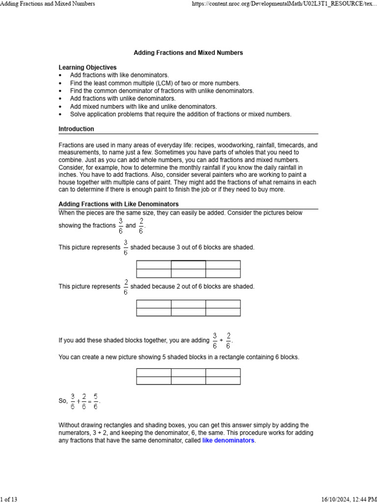 Adding Fractions and Mixed Numbers | PDF | Algebra | Arithmetic