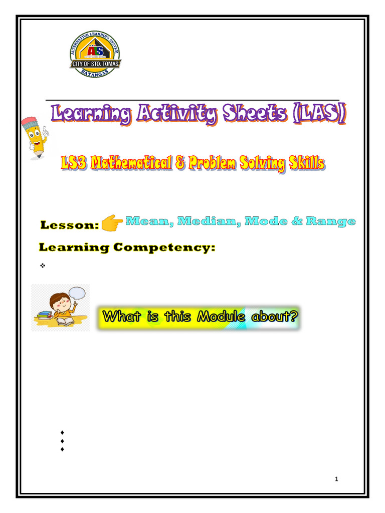 LS3 LAS (Mean, Median, Mode and Range) | PDF | Arithmetic Mean | Average