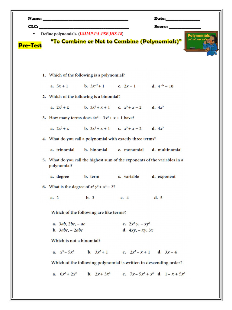 LS3 Math-Worksheets-JHS (To Combine or Not To Combine (Polynomials ...