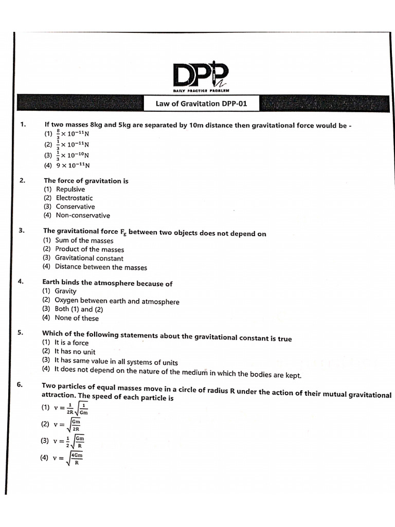 Gravitation DPP 1 To 4 | PDF