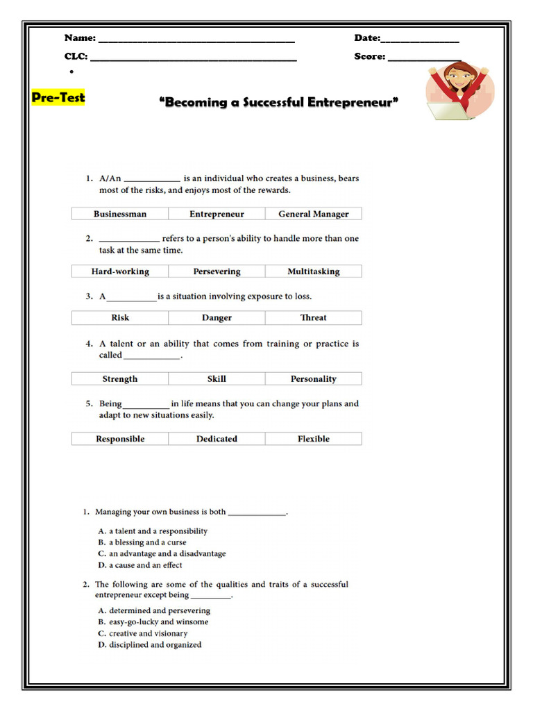 LS4 - Worksheets-JHS (Becoming A Successful Entrepreneur) | PDF ...