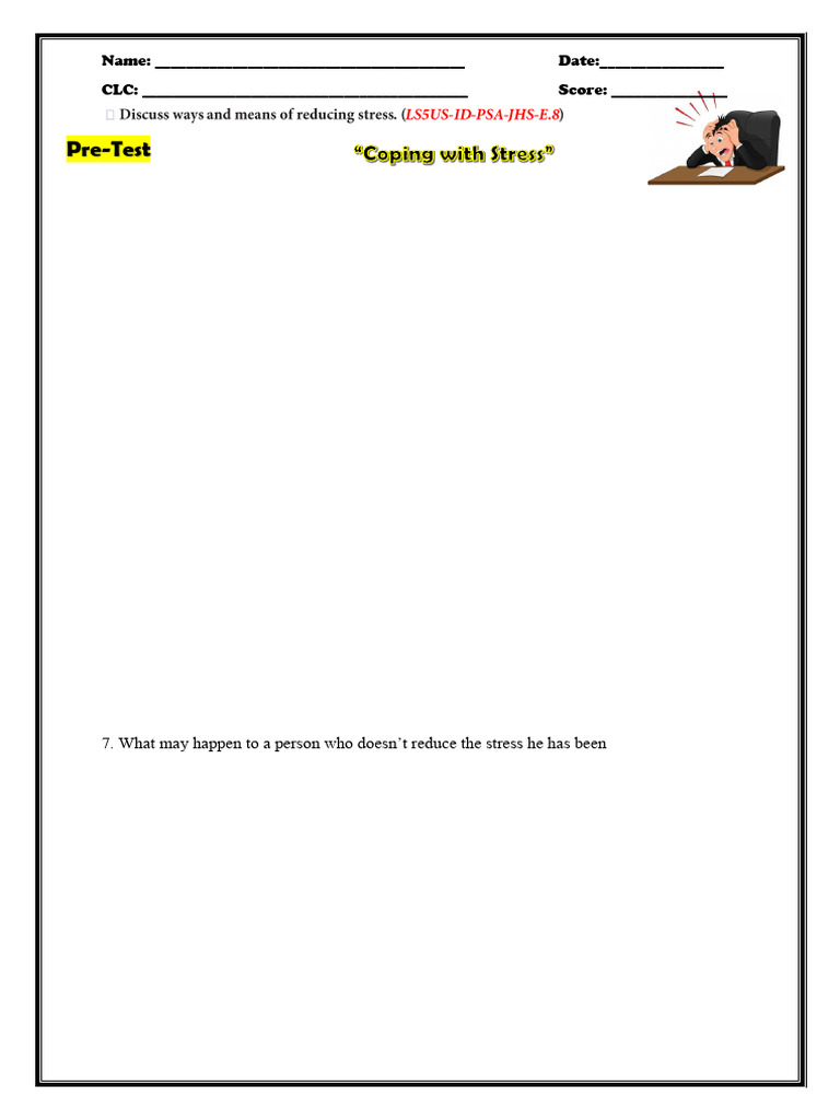 LS5 Worksheets-JHS (Reducing Stress) | PDF | Stress (Biology ...