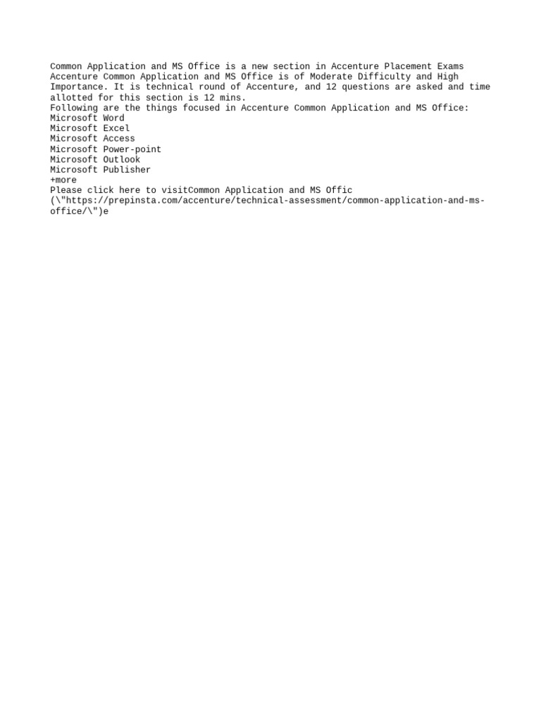 Accenture Exam: MS Office Focus | PDF | Career & Growth | Business