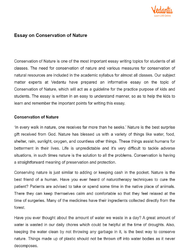 Conservation of Nature Essay | PDF