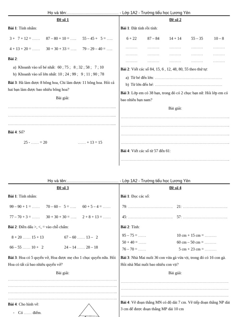 Bo de On Tap He Lop 1 Len Lop 2 | PDF