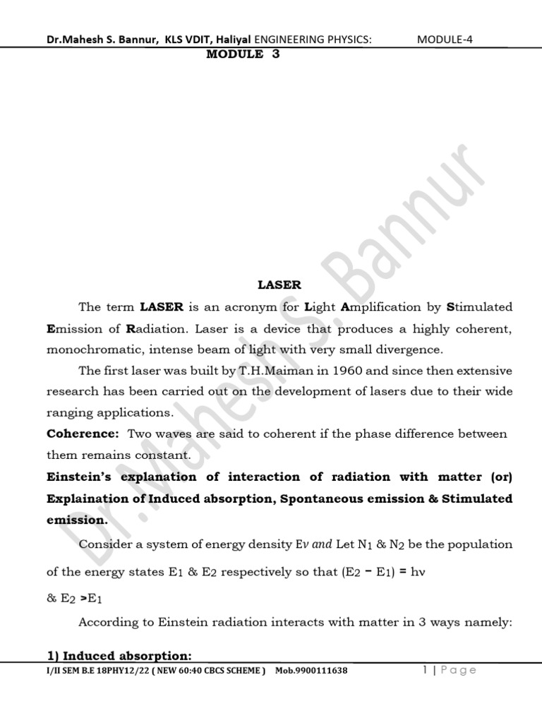 Module 3 Lasers & Optical Fibers | PDF | Laser | Optical Fiber