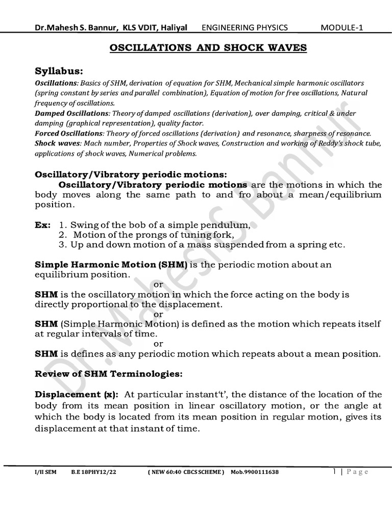 Module 1 OSCILLATIONS & Shock Waves NOTES Office | PDF