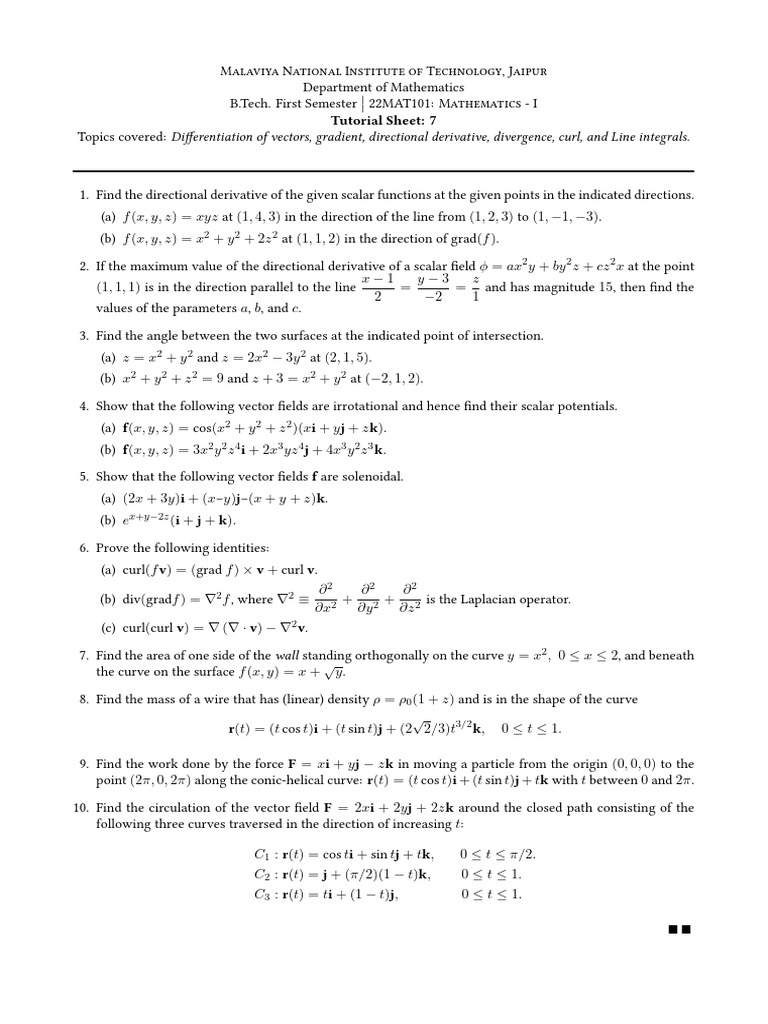 MAT101 2024 Tutorial Sheet-7 | PDF | Algebra | Differential Calculus
