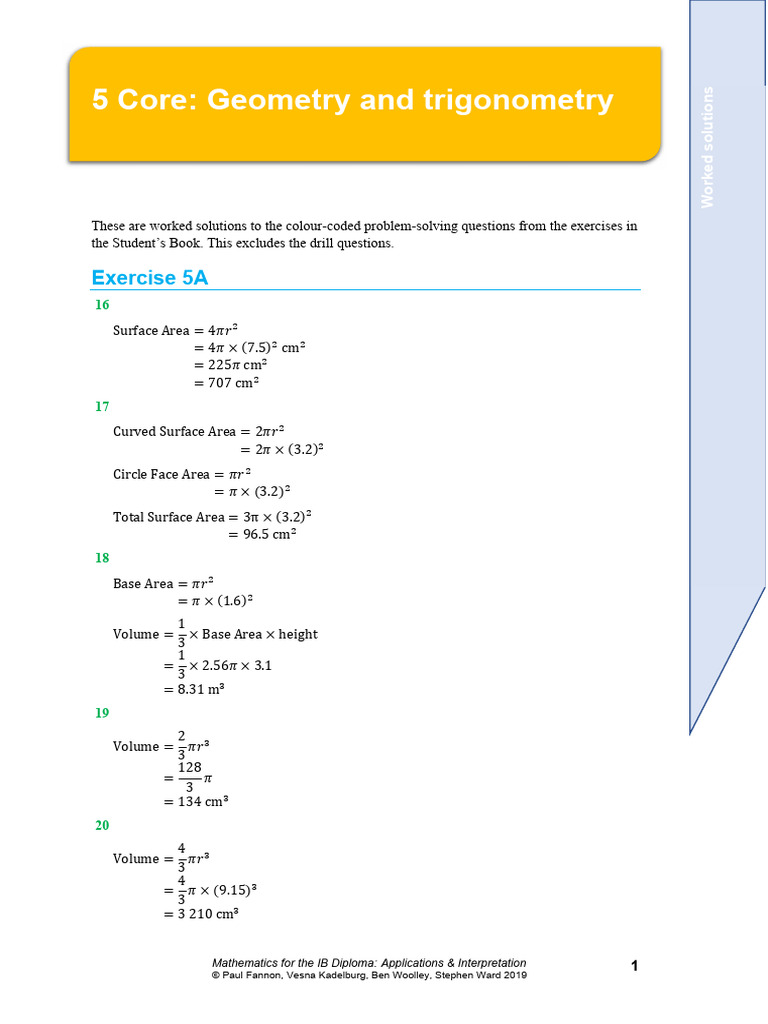 Worked Solutions for Geometry and Trigonometry | PDF | Trigonometric ...