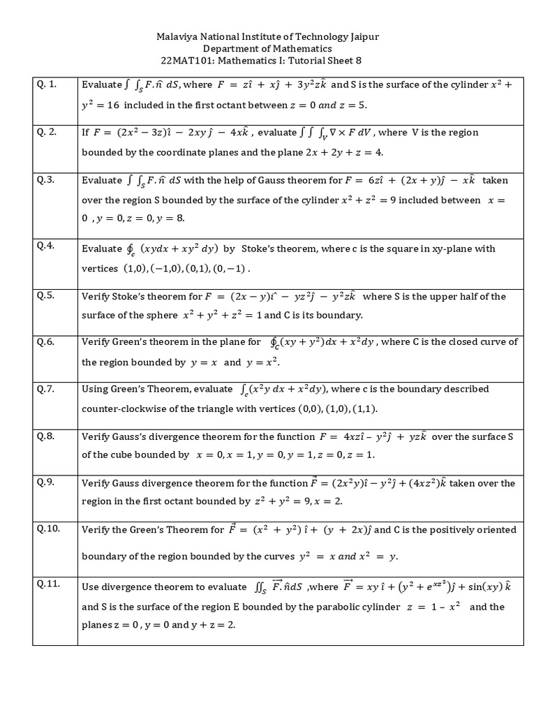 MAT101 2024 Tutorial Sheet-8 | PDF
