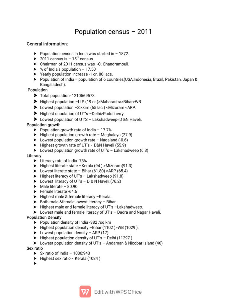 India Census 2011: Key Statistics | PDF