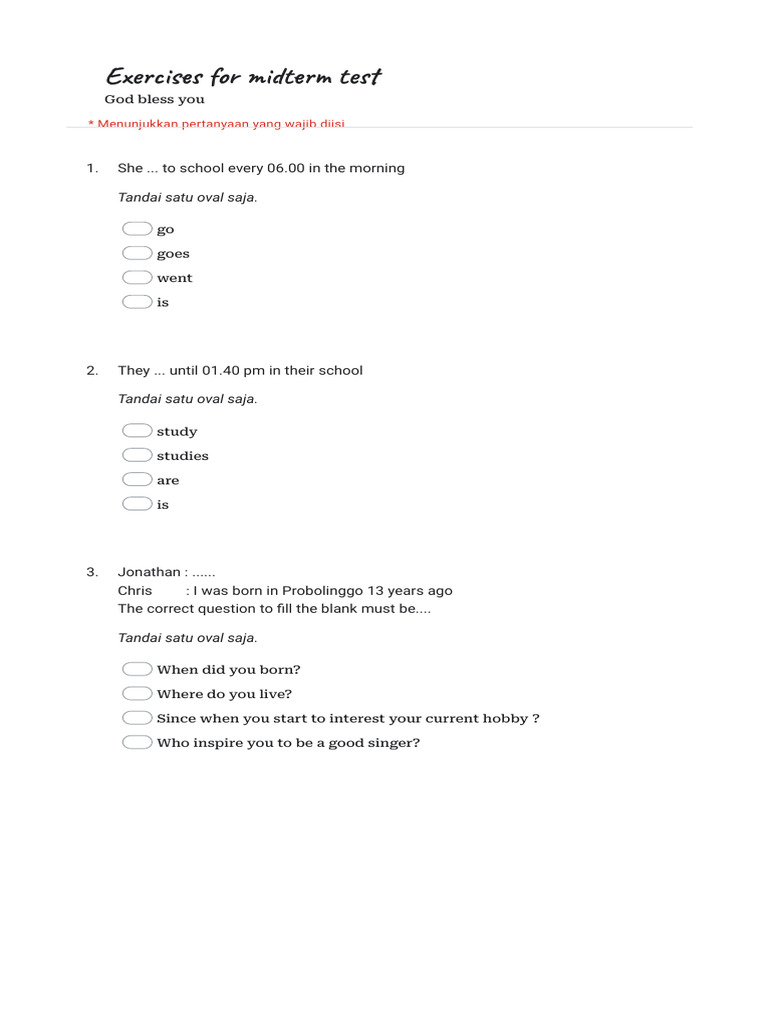 Exercises For Midterm Test | PDF
