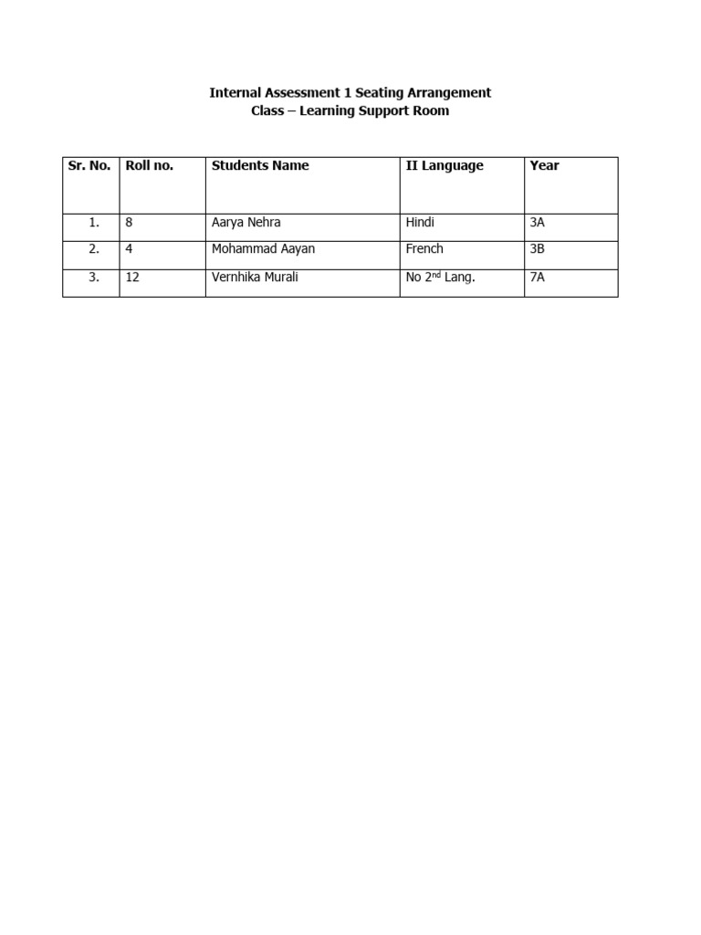 Internal Assessment 1 Seating Arrangement | PDF | Linguistics ...
