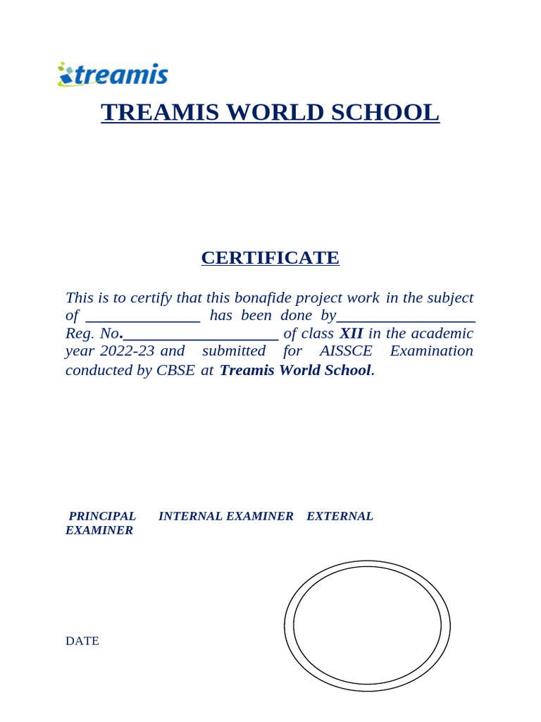 Class 12 Project Certificate Template | PDF