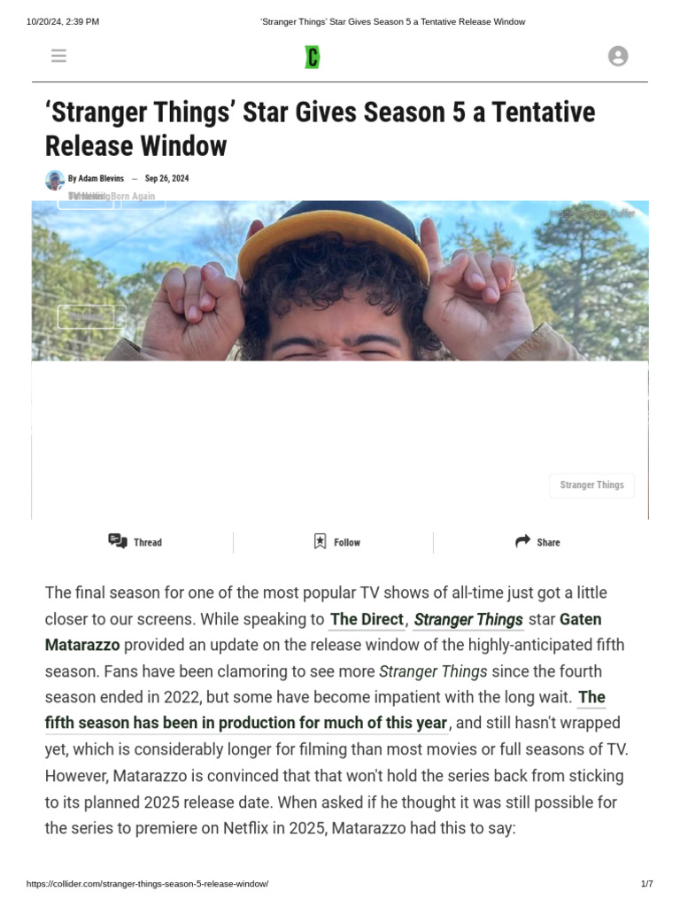 Stranger Things' Star Gives Season 5 A Tentative Release Window | PDF ...