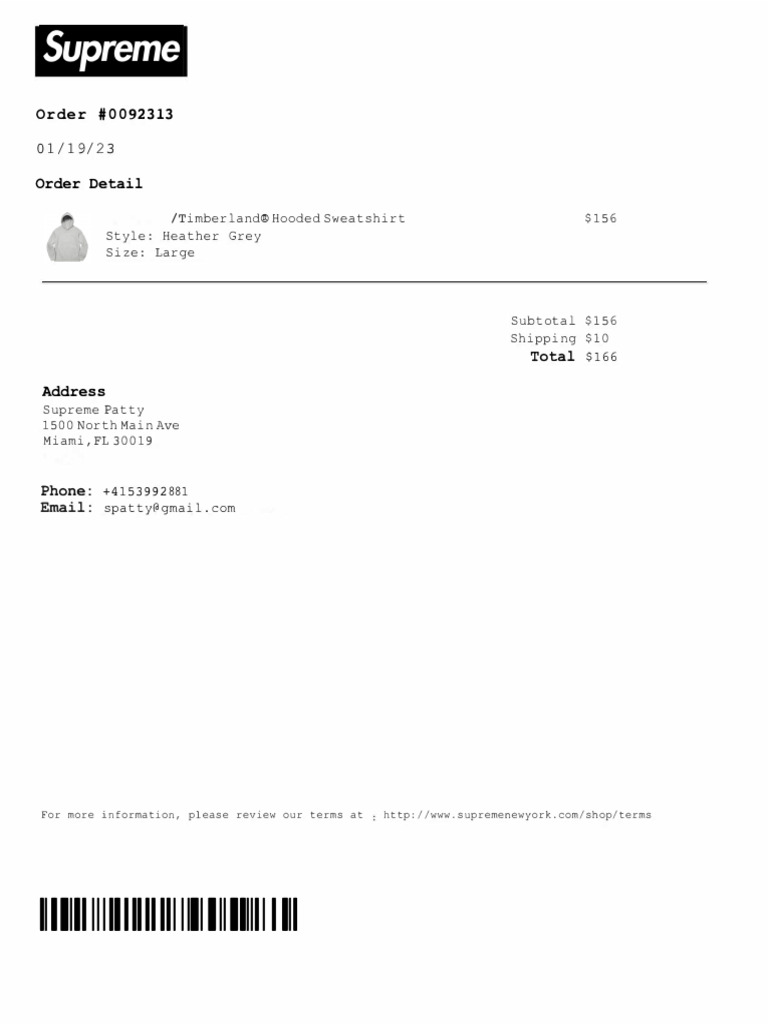 Supreme Clothing Receipt Template | PDF