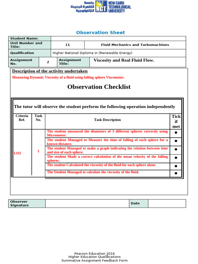 Viscosity observaton sheet | PDF | Viscosity | Fluid Dynamics