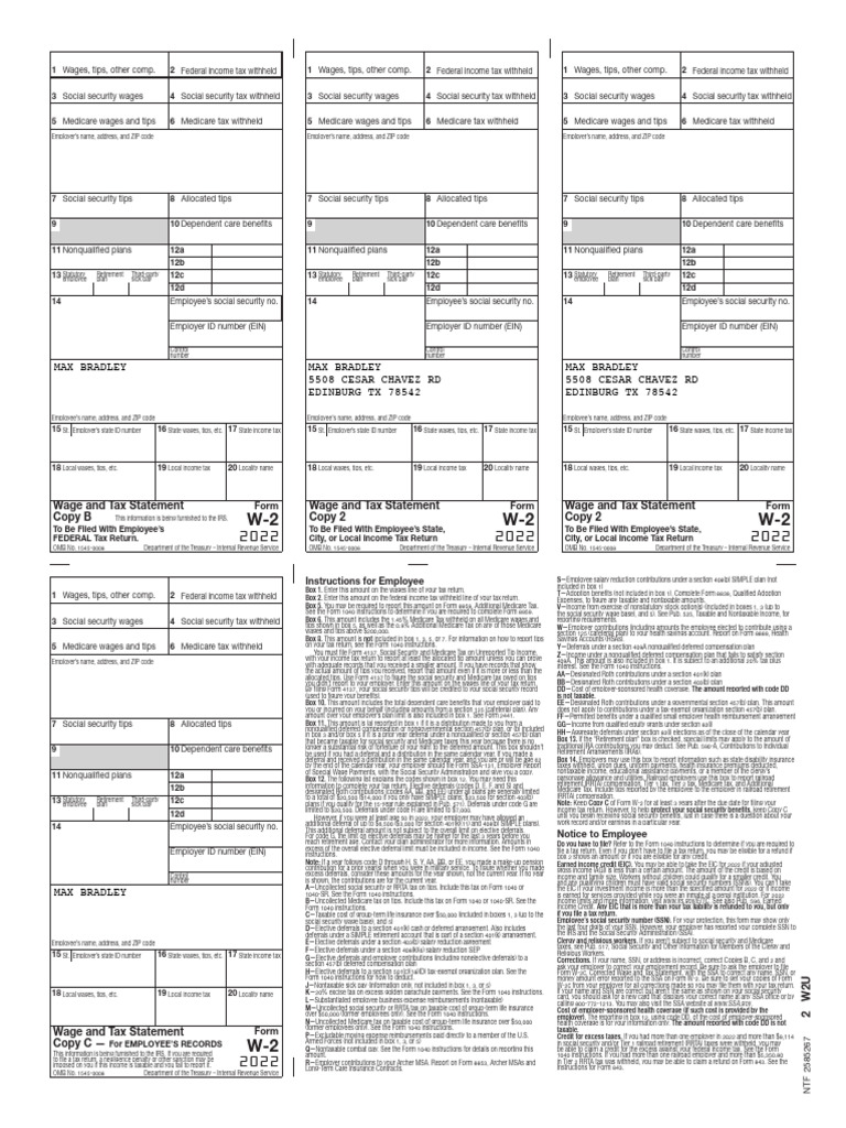 2022 w2 Wages Income Statement | PDF | Social Security (United States ...