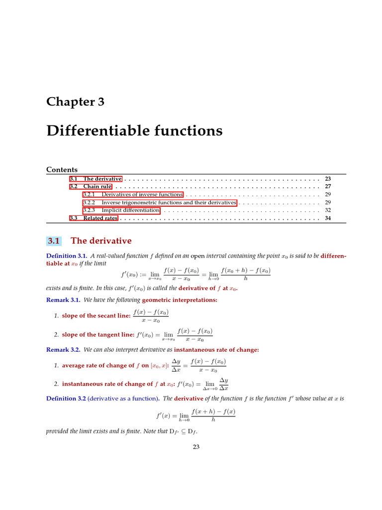 Ch3-DifferentiableFunctions | PDF | Derivative | Trigonometric Functions