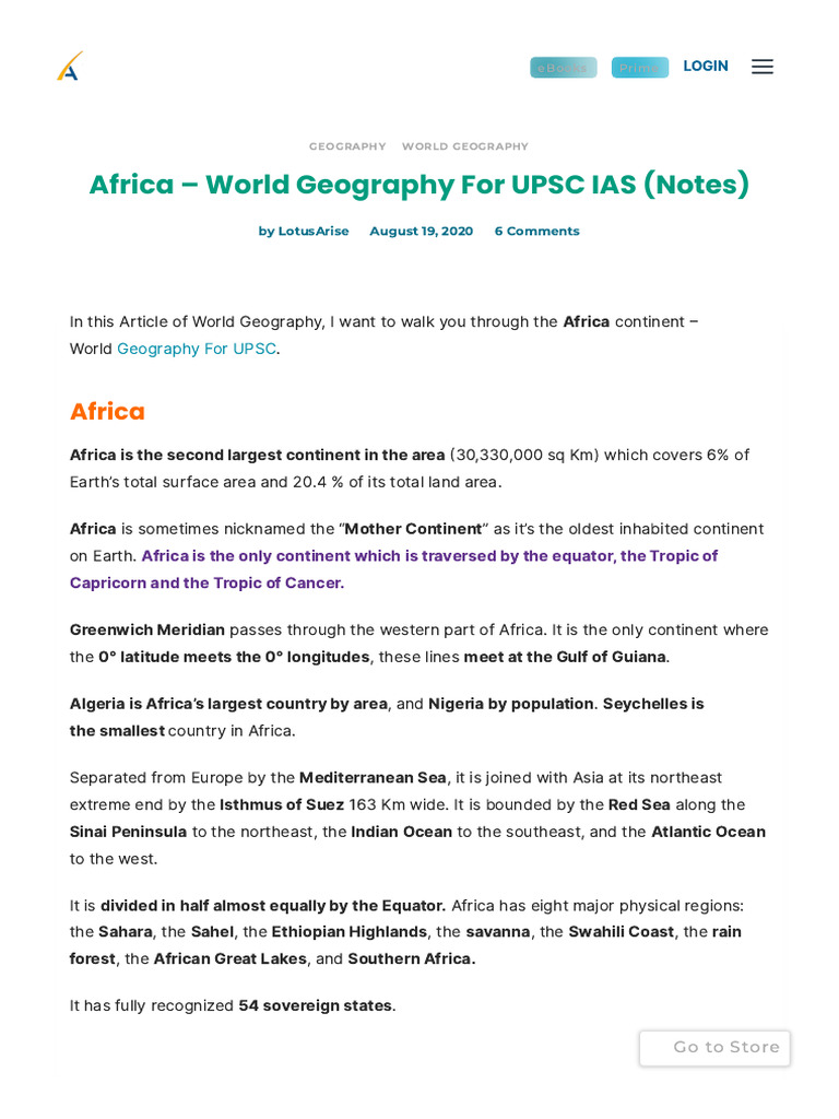 Africa - World Geography For UPSC IAS Notes UPSC Notes LotusArise | PDF ...
