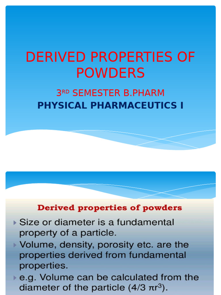Derived Properties of Powders in Pharmaceutics | PDF