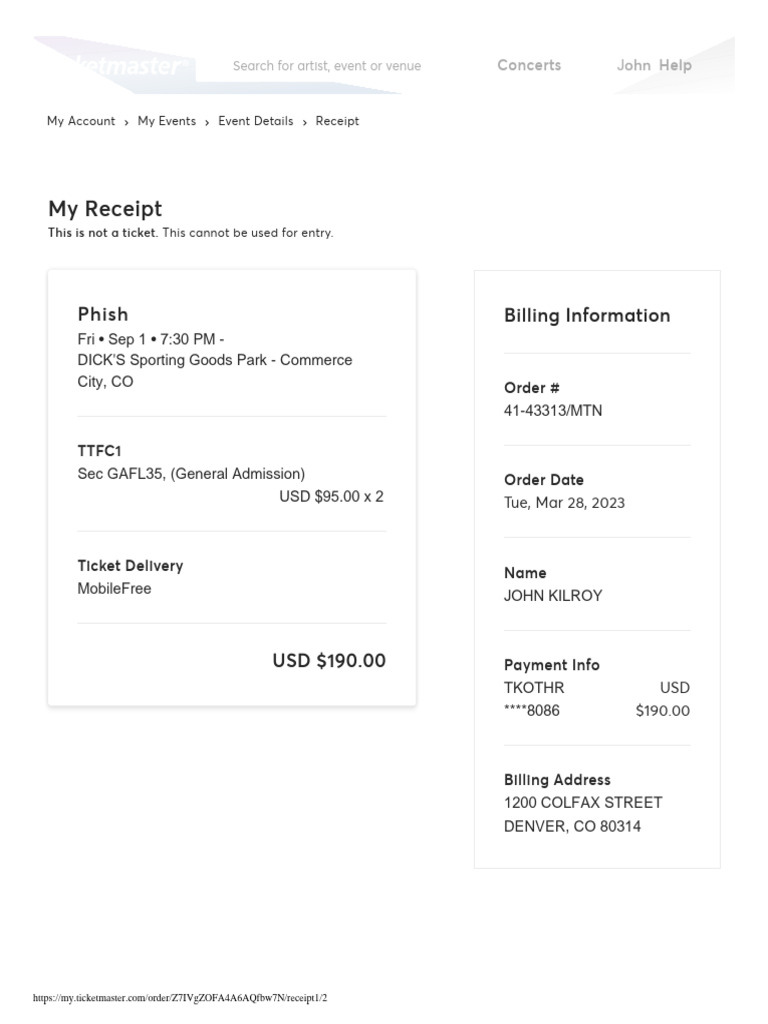 ticketmaster-receipt-template | PDF