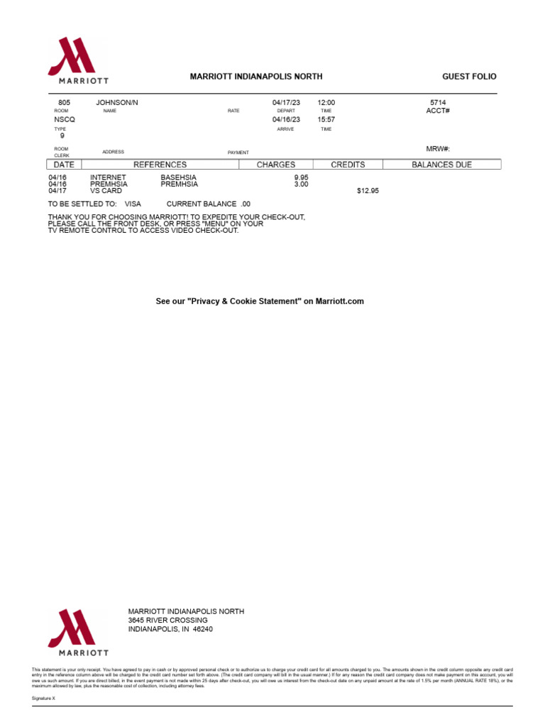 Marriott Guest Folio Template | PDF | Credit Card | Banking Technology