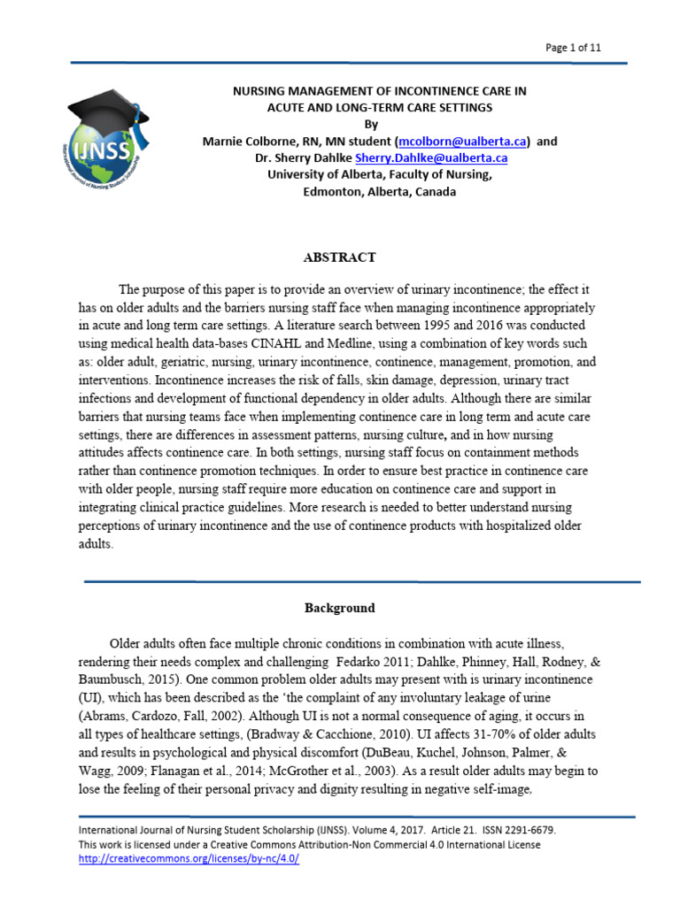 Incontinence Care Management in Nursing | PDF | Urinary Incontinence ...
