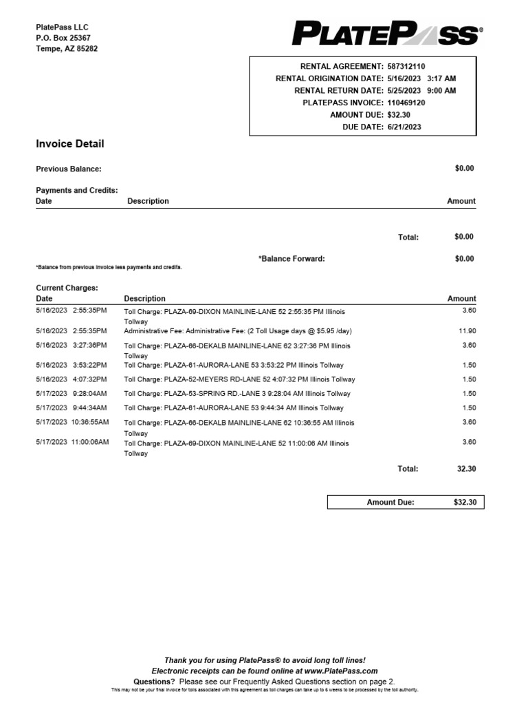 Platepass Toll Invoice Template | PDF | Toll Road | Road Transport