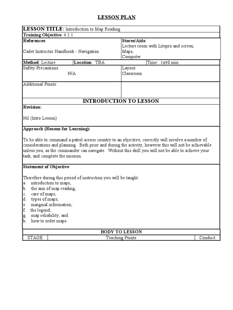 Introduction to Map Reading Lesson Plan | PDF | Contour Line | Map