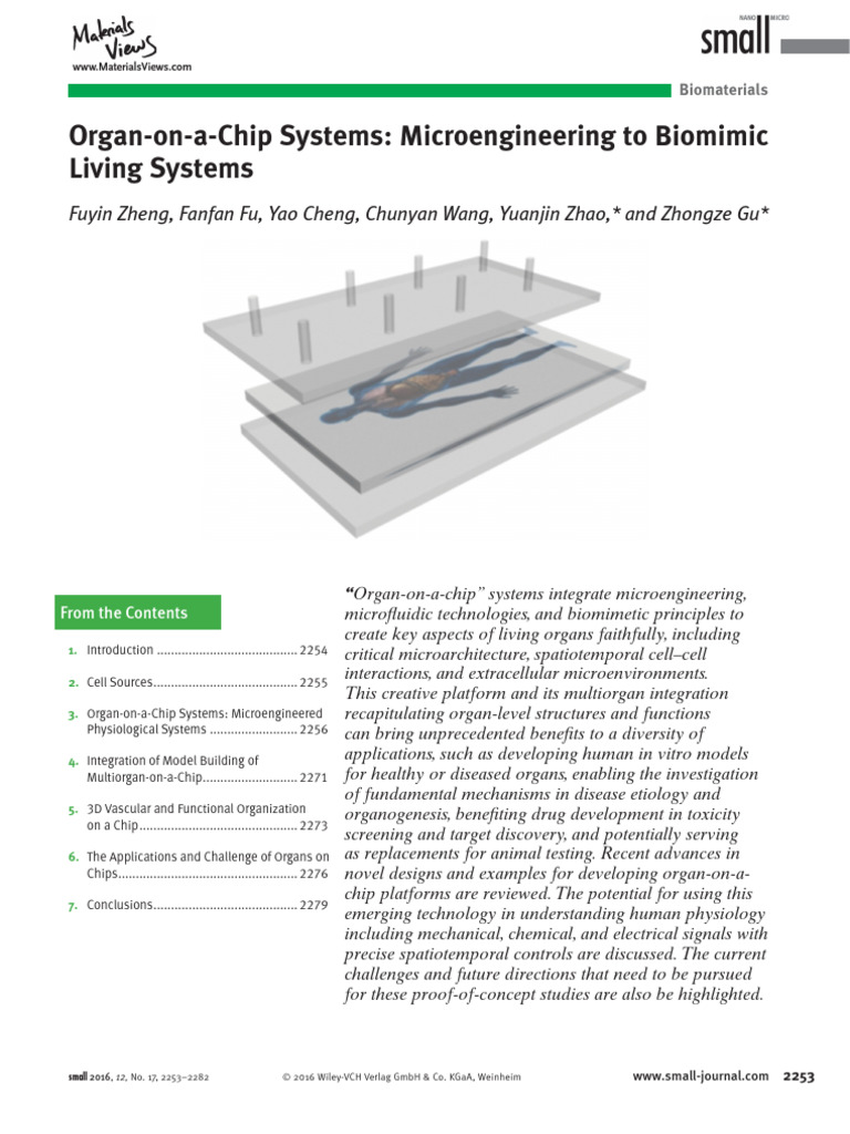 Organ‐on‐a‐Chip Systems Microengineering to Biomimic Living Systems | PDF | Artery | Biology
