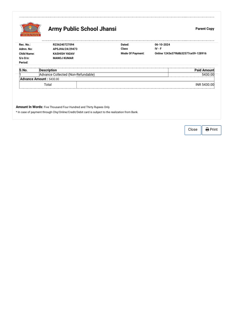 Erp - Awesindia.edu - in FeeReceipts PrintFeeReceiptParent | PDF