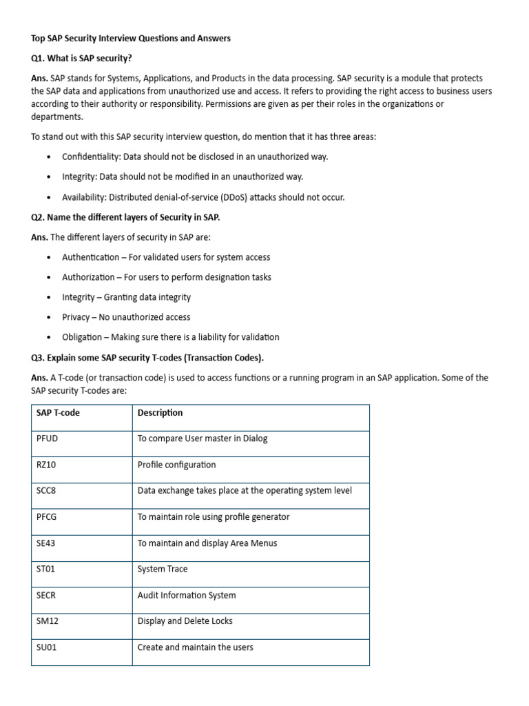 Top 41 SAP Security Interview Questions and Answers | PDF | Database Transaction | User (Computing)