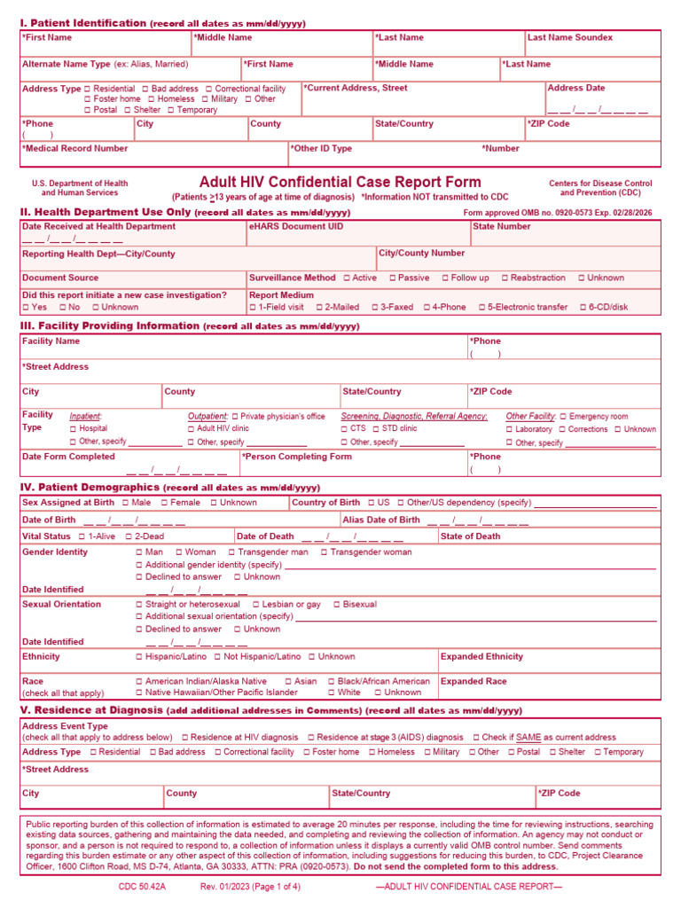 Cdc Hiv Adult Case Report Form 2023 | PDF | Health Sciences | Microbiology