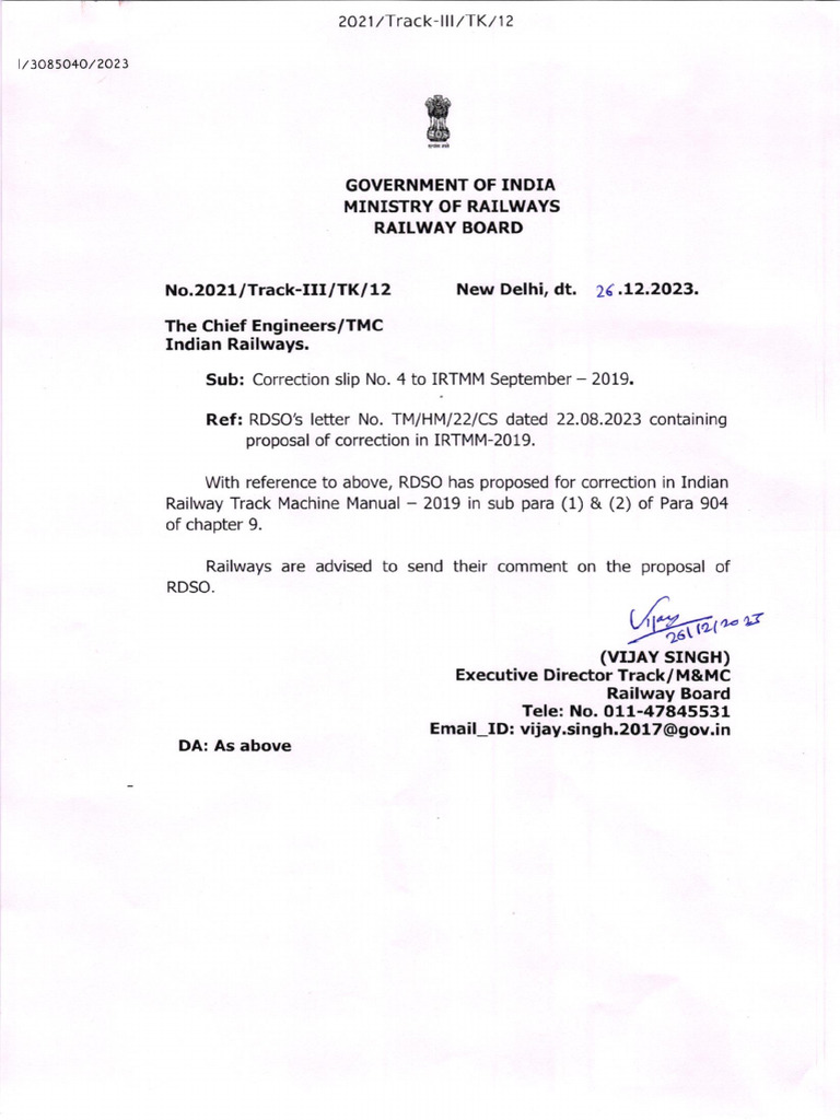 Correction Slip No.4 To IRTMM | PDF | Rail Transport