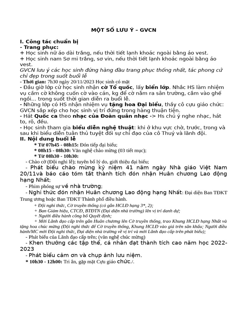 Một Số Lưu Ý - GVCN | PDF