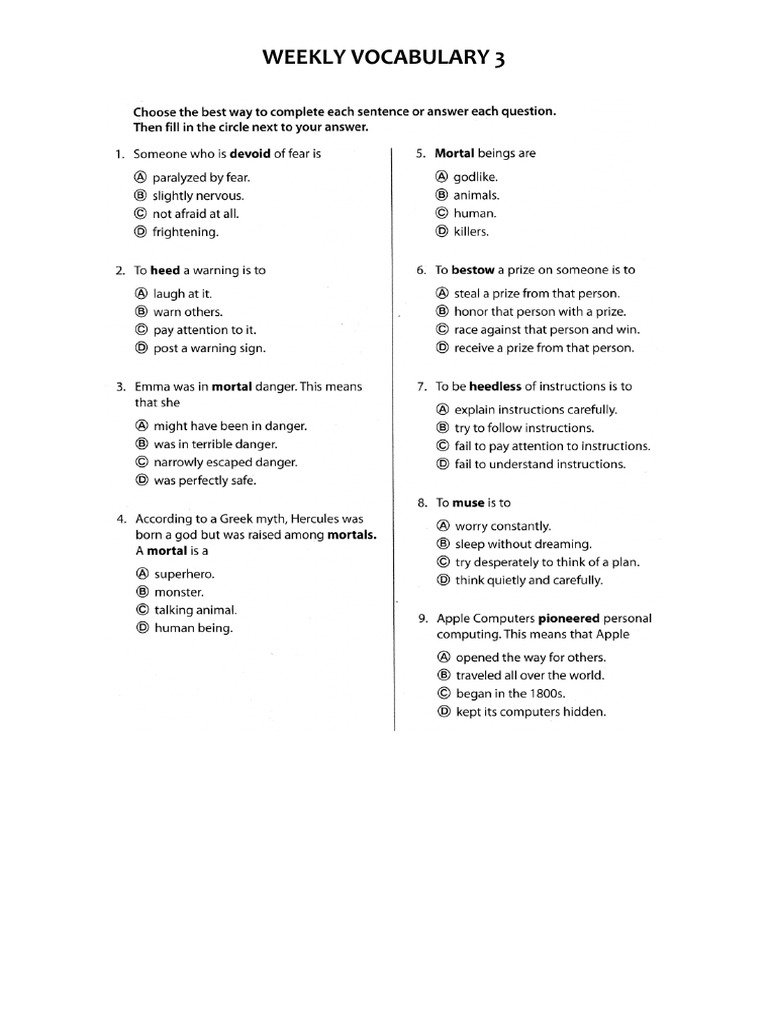 Wordly Wise Lesson 3.2 Handout | PDF