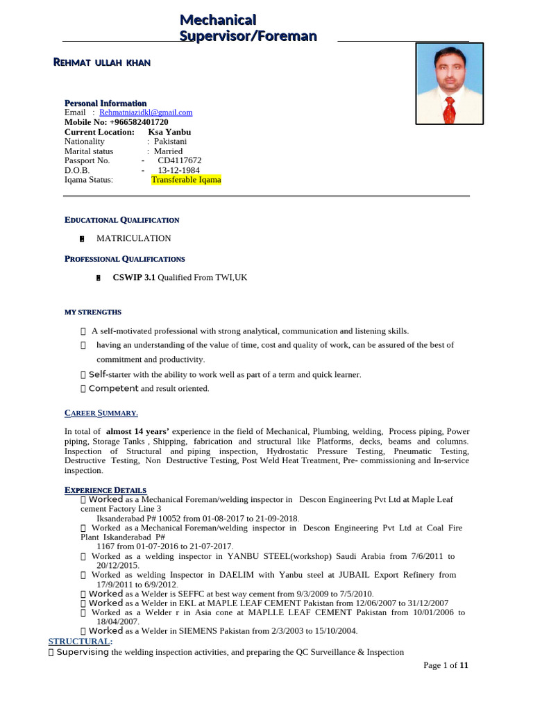 Mechanical Foreman | PDF | Welding | Construction