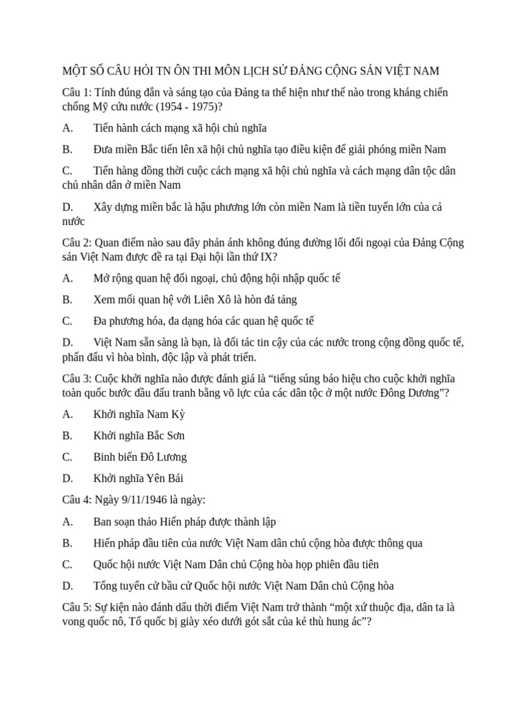 Câu hỏi ôn thi TN môn LSD | PDF