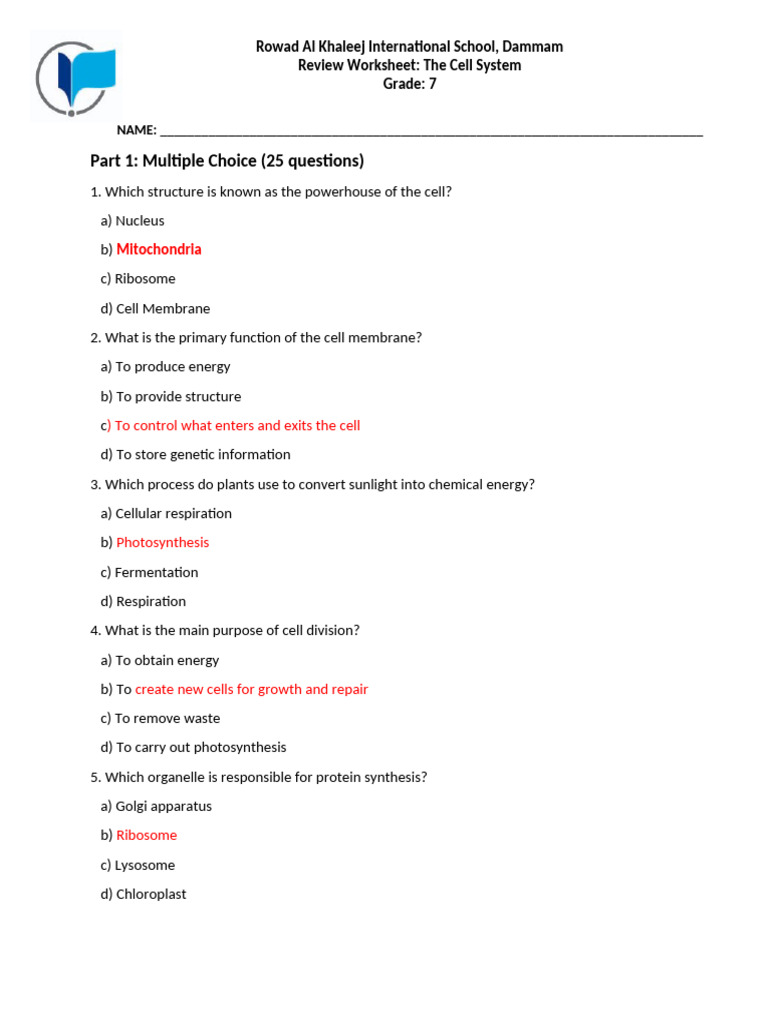 G 7 Topic 1 Review | PDF | Cell (Biology) | Cytoplasm