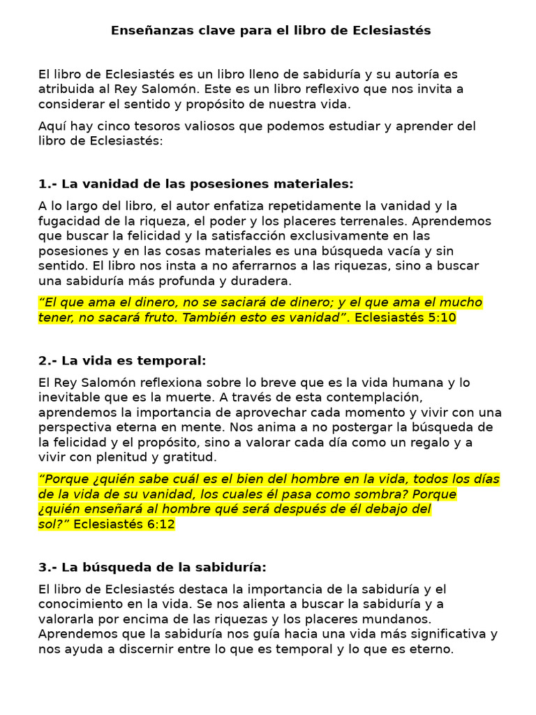 Lecciones del libro de Eclesiastés | PDF | Eclesiastés | Sabiduría