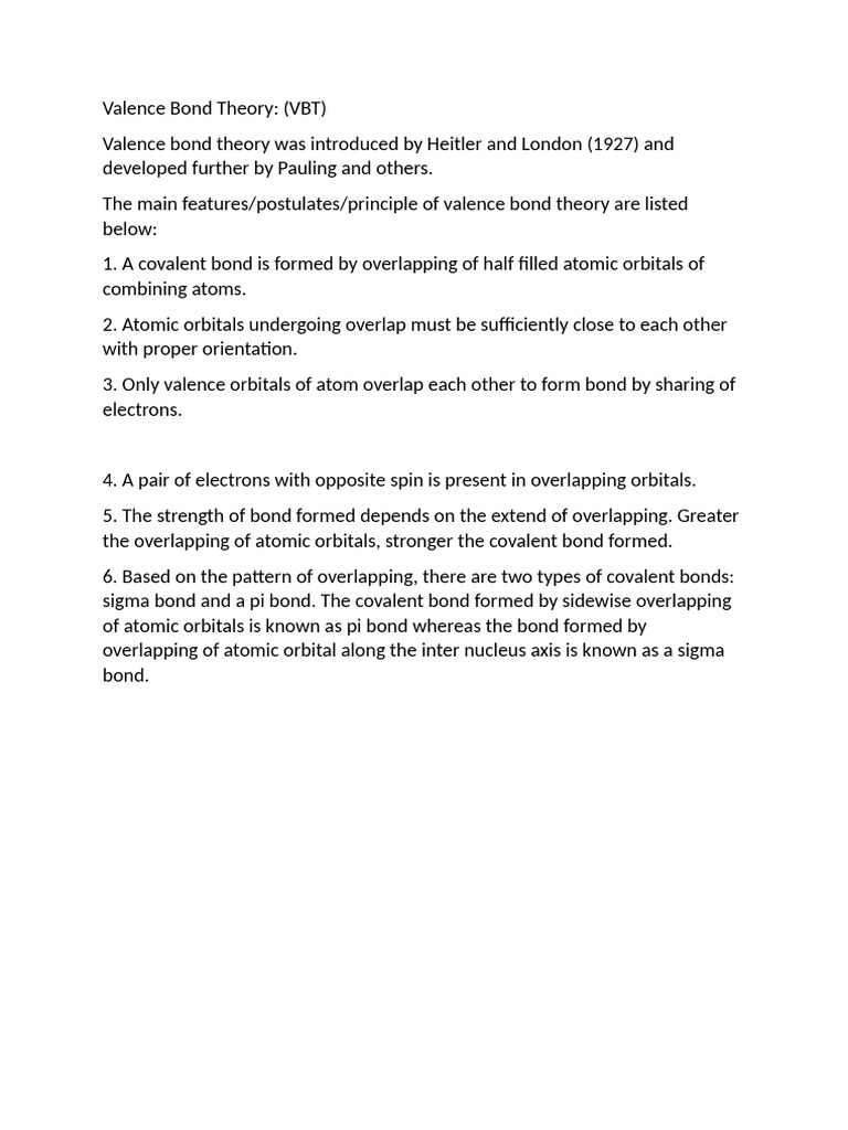 Valence Bond Theory | PDF