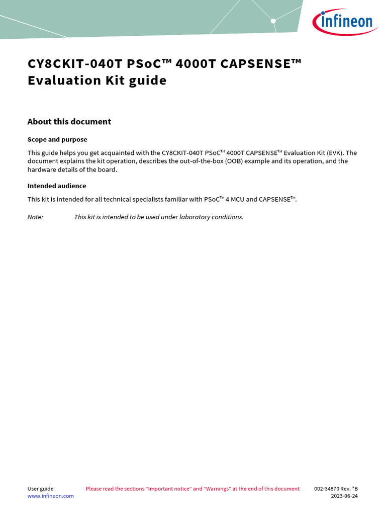 Infineon CY8CKIT 040T - User - Guide UserManual v01 - 00 EN | PDF | Touchscreen | Usb