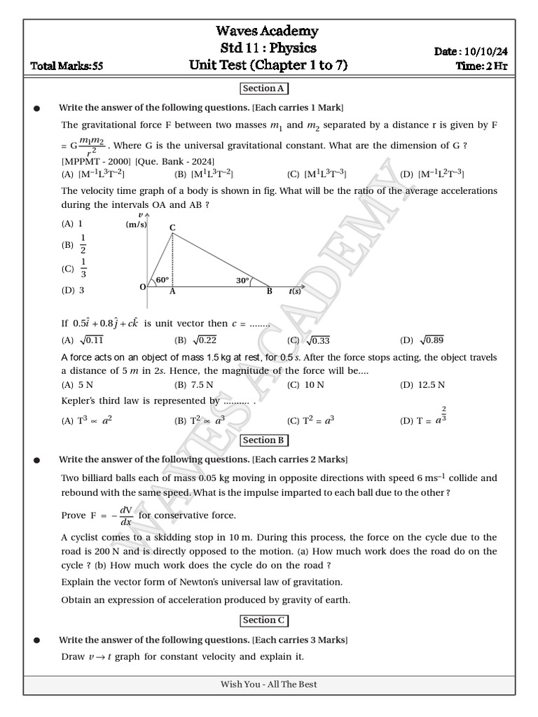 UnitTest (Chapter1to7) - D10 Oct 2024 | PDF | Acceleration | Force
