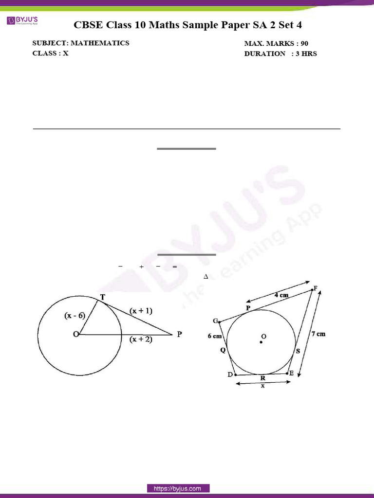 Class 10 Maths Sample Paper Set 4 | PDF | Area | Circle