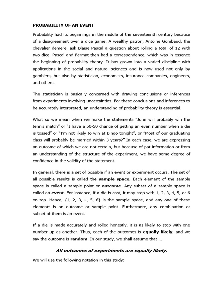 Probability of An Event | PDF | Odds | Probability